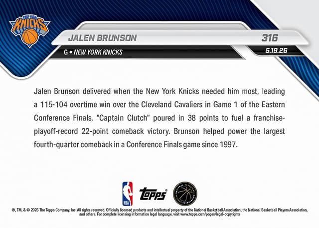 Topps Now 2026 Jalen Brunson NBA Card #316 | ListYourCard.com